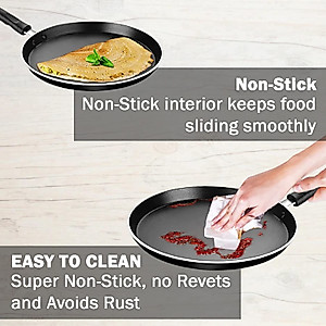 Pigeon Nonstick Handheld Crepe Pan - 27cm (10.5 inches) PFOA Free, Scratch Resistant Coating with 4mm Premium Thick Base Tawa - For pancakes, crepes, rotis, dosas, uttapams and more (Black)