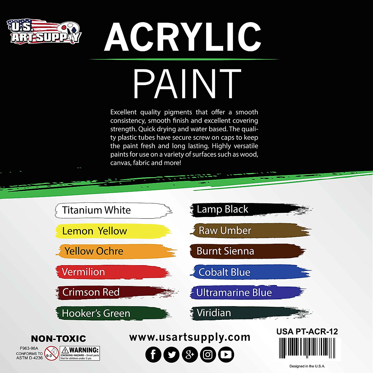 U.S. Art Supply Professional 12 Color Set of Acrylic Paint in 12ml Tubes - Rich Pigment Vivid Colors for Artists, Students, Beginners, Kids, Adults - Canvas, Portrait Paintings, Wood, Craft, Hobby