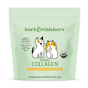 Bark & Whiskers Organic Collagen for Dogs & Cats, 5.07 oz. (144 g), 30 Scoops, Organic Grass-Fed Beef, Supports Mobility & Skin Health, Veterinarian Formulated, Certified USDA Organic, Dr. Mercola