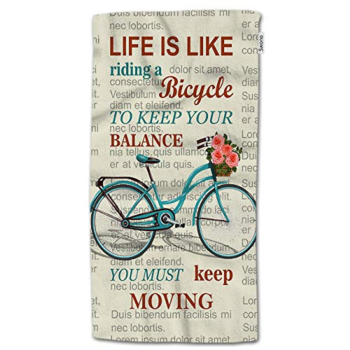 HGOD DESIGNS Quote Hand Towels,Inspirational Quote On Newspaper with Retro Bicycle and Flower 100% Cotton Soft Bath Hand Towels for Bathroom Kitchen Hotel Spa Hand Towels 15"X30"
