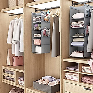 MAX Houser 5 Shelf Hanging Closet Organizer,Space Saver, Closet Hanging Shelves with (4) Side Pockets,Foldable,Light Grey