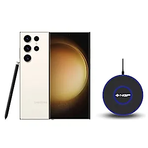 SAMSUNG Galaxy S23 Ultra 5G S9180 Dual 512GB 12GB RAM, 200 MP Camera, Factory Unlocked, NGP Wireless Charger Included – Cream