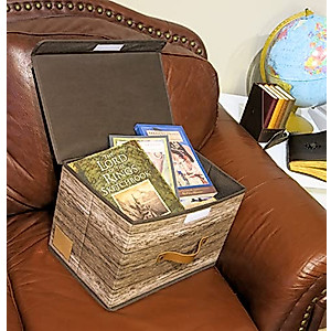 KaleaBoutique KB Foldable Storage Bins with Lids Fabric Collapsible Stacking Boxes, Closet Organizers Storage, Living Room, Laundry Room Bins, Office Home Storage Bins (Set of 3 Bins, Reclaimed Wood)