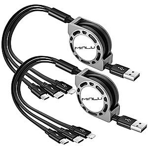 Multi Charging Cable [2Pack 4Ft] 3 in 1 Retractable Fast Charger Cable Multi Charging Cord USB Cable Adapter with Lightning/Type C/Micro USB Port for Cell Phones/iPhone/Samsung Galaxy/Tablets & More