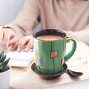 12 Piece Coffee Mugs Set of 4 - Ceramic Coffee Cups With Saucers and Spoons in Handle, Microwave and Dishwasher Safe - Great for Gifting