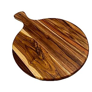 3Bros Teak Wood Round Cutting Serving Board - 13.4" Diameter with 4" Handle - High-Quality, Sustainable Wood - Ideal for Professional and Home Use - Elegant Presentation Platter