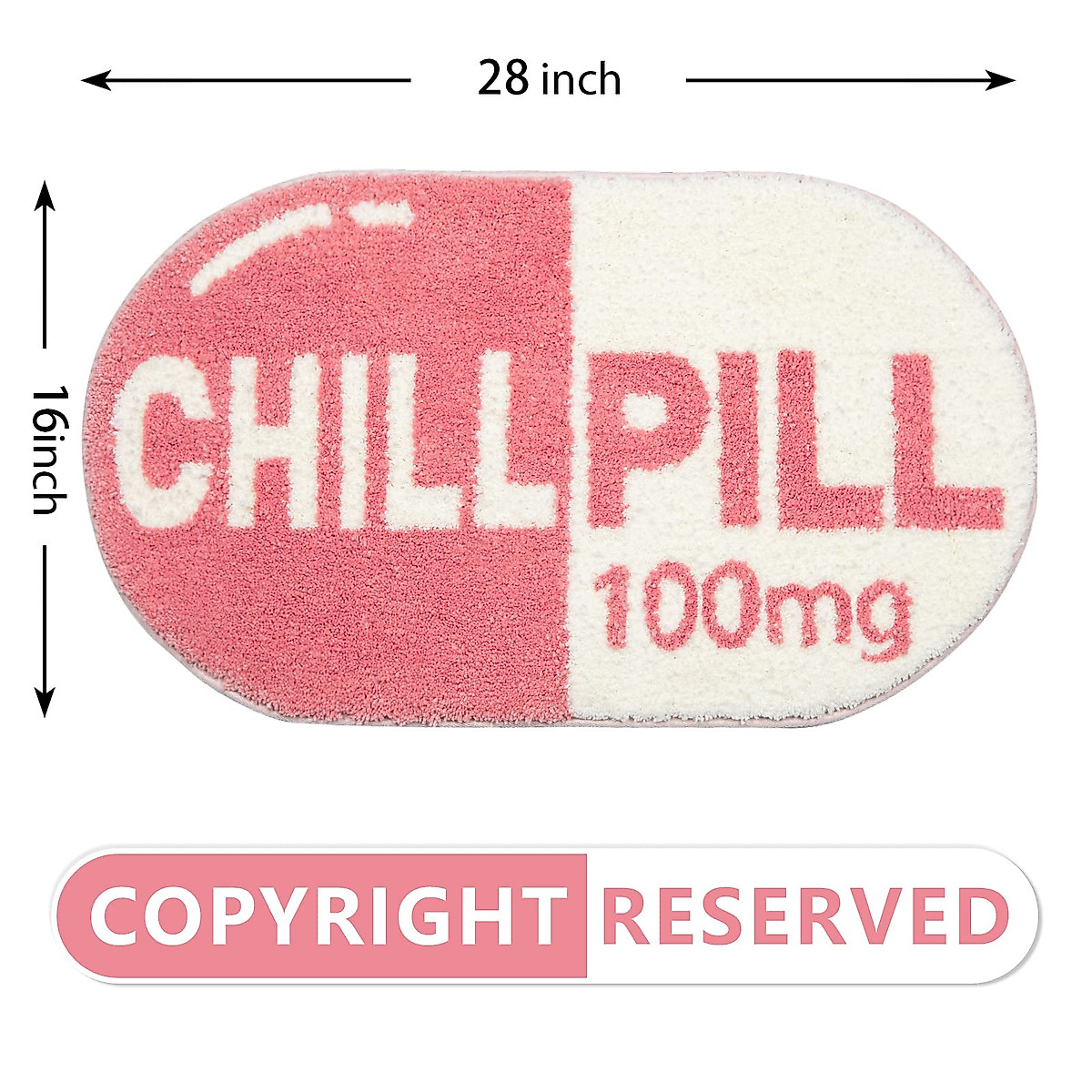 RORA Funny Cute Chill Pill Bath Mat Small Pink Bathroom Rugs Preppy Bathroom Decor Aesthetic Bath Rug Non Slip Washable Water Absorbent