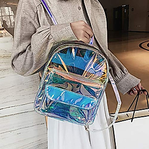 TENDYCOCO Iridescent Backpack Small Holographic Backpack Clear Daypack Hologram Bookbag Transparent Rucksack for Women Girls