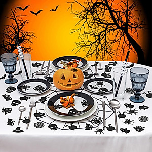 BeYumi Halloween Black Table Confetti - 300Pcs Halloween Black Glitter Table Confetti Decorations Table Glitter Confetti Black Paper Confetti Decor for Halloween Themed Party Birthday Party Supplies