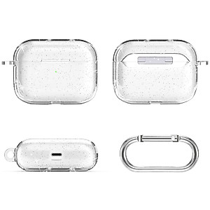 Valkit Compatible AirPods Pro Case, Clear Glitter Cute Bling Air Pod Pro Protective Case Cover with Keychain for Girls Women Men Shockproof Skin Case for Apple AirPods Pro Charging Case - Clear