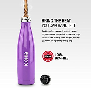 ICONIQ 17 oz Stainless Steel Vacuum Insulated Water Bottle with Pop Up Straw Cap, 17 Ounce (Gloss Purple/Gray)