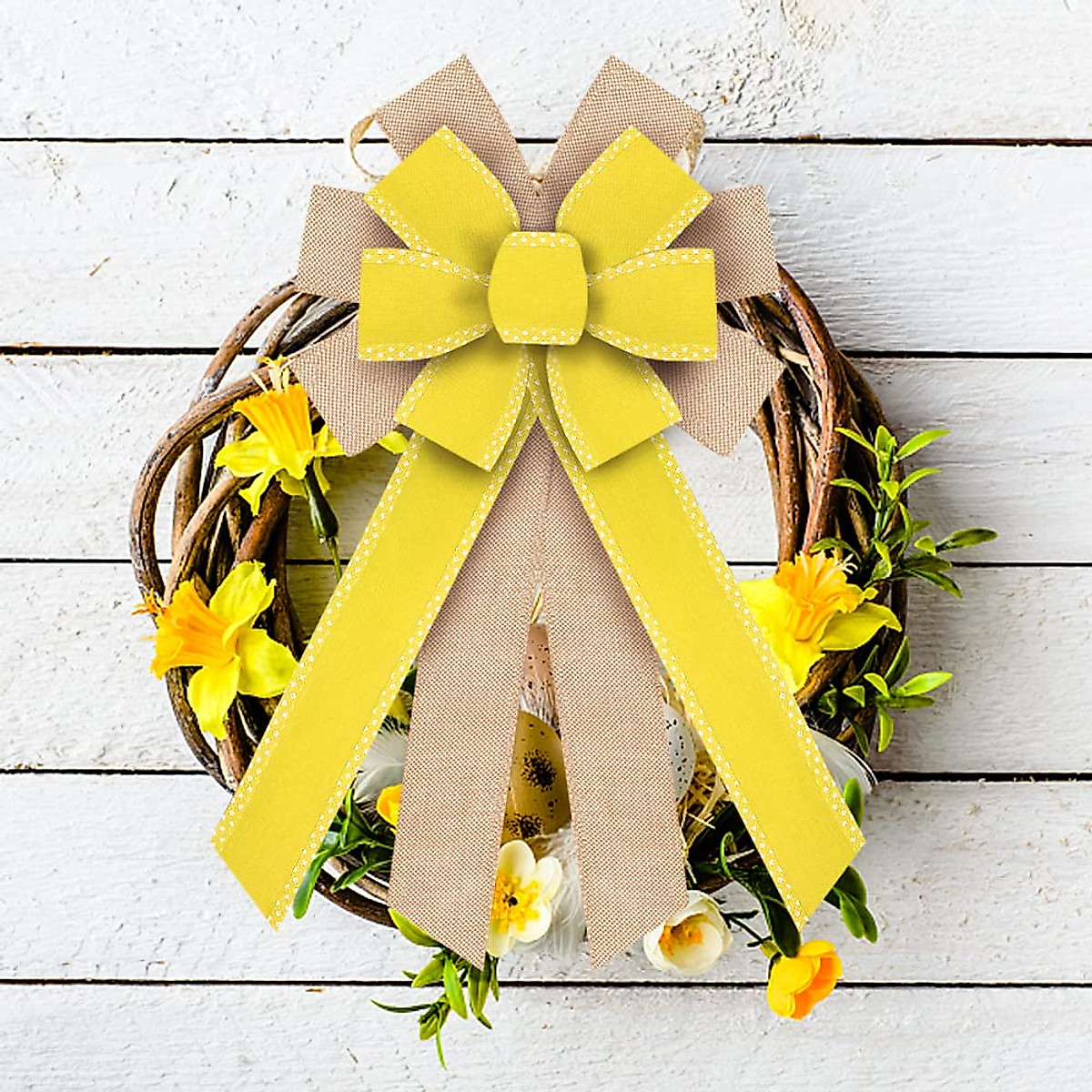 Yellow Wired Edge Ribbons 2.5" 10 Yards, Spring Solid Wired Edge Decoration Fabric Craft Burlap Wrapping Ribbon for Holiday Party Wrapping DIY Craft Wedding Decoration Wreaths Bow