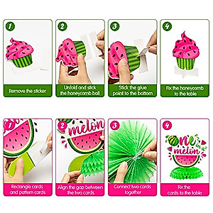 OSNIE 12Pcs Watermelon 1st Honeycomb Centerpieces Table Toppers for Kids One in a Melon Party Decor Summer Fruit Pink Watermelon Party Supplies One Year Old Birthday Party Baby Shower Photo Prop