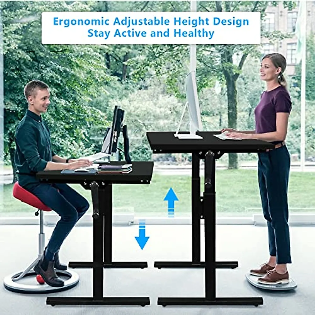 ERGO COMFY Manual Adjustable Height Standing Desk, 48 x 24 Inch Hand Crank Standing Desk with One-Piece Table Top, Sit Stand up Rising Desk, Home Office Computer Workstation, Black