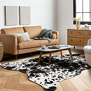 Ashler Cowhide Rug Cow Print Area Rug, Off White Cute Faux Cow Animal Mat, Non-Slip Backing, Machine Washable Rugs for Room Decor, Living Room and Bedroom, 4.6 x 5.2Ft