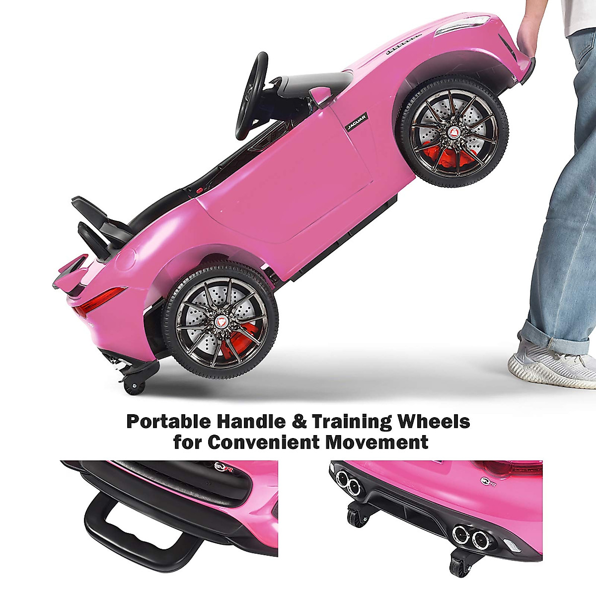 Costzon Ride on Car, 12V Licensed Jaguar F-Type SVR Battery Powered Kids' Electric Vehicles w/Remote Control, Front/Rear Lights, MP3/Music/3 Speeds/Spring Suspension, Kids Car Toy for Toddler (Pink)