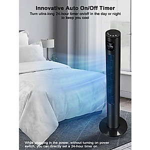 Uthfy 46" Tower Fan With Remote, 24ft/s Fan for Bedroom with 24 H Timer, 80° Oscillating Fan with 3 Speeds, 3 Modes, Portable Fans that Blow Cold Air, Standing Bladeless Fan for Room Home Office