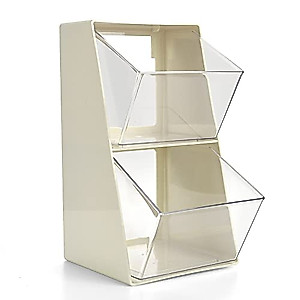 BILLION GOLD Acrylic Storage Containers Box, Desktop Tea Bag Organizer with 2 Drawers - Coffee Pod Holder for K Cups, Tea Bags, Creamer, Sugar Bags for Home Office(White)