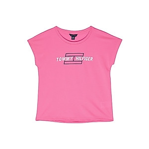 Tommy Hilfiger Girls' Sport Short Sleeve Mesh T-Shirt, Crew Neckline, Lightweight & Stretchy, Plum Flag Mesh, 12-14