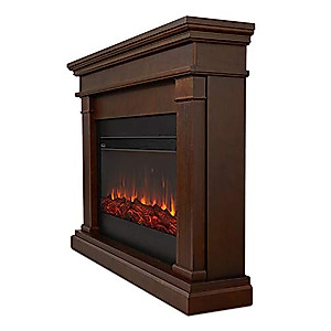 BOWERY HILL Traditional Solid Wood Electric Fireplace Mantel Heater with Remote Control, Adjustable Led Flame, 1500W in Dark Walnut