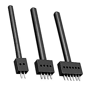 Prong Punch Tool Set - 3pcs 5mm Leather Row Round Hole Tooth Punch Tool, 2/4/6 Prong Circular Cut Lacing Stitching Chisel DIY Leathercraft Punching Accessories Kits for Leather Craft Supplies