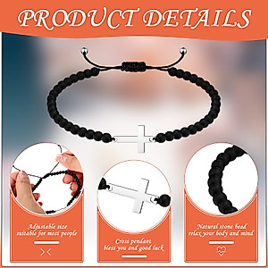 Fumete 16 Pcs Cross Bracelet, Cross Beads Bracelet for Women Men, Cross Yoga Healing Anxiety Bracelets with 4mm Natural Stone Beaded Adjustable Cross Bracelet for Couple Friendship
