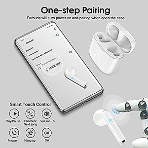 OYIB Wireless Earbuds, Bluetooth 5.3 Headphones with 4-Mics ENC Clear Call, Bluetooth Earbuds Touch Control 25Hour Stereo Sound with LED Power Display, Waterproof Earphones Sprot for Workout White
