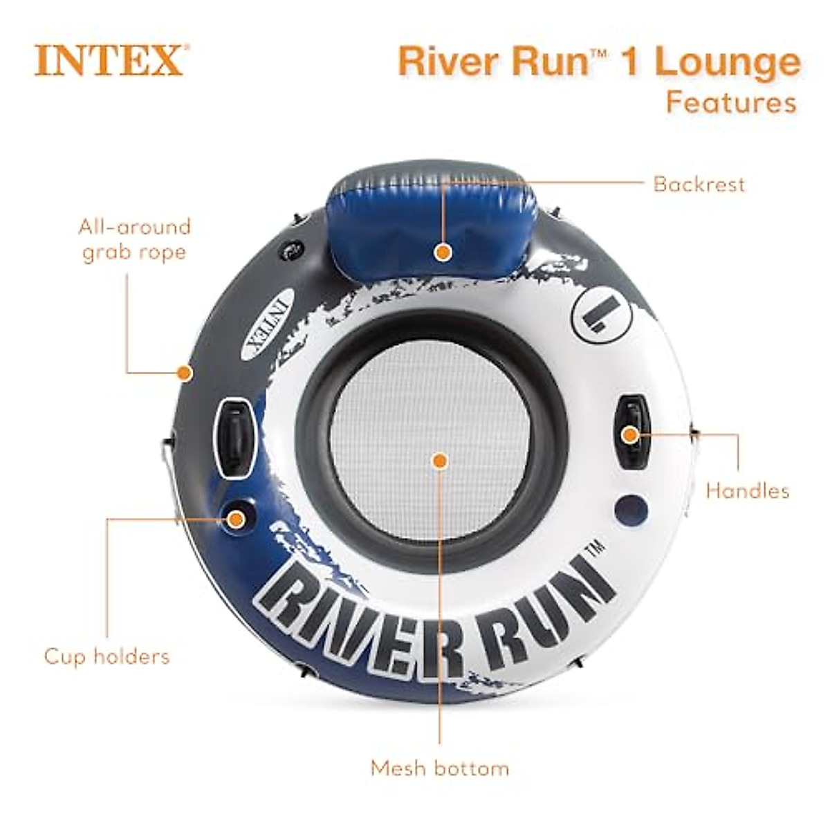 Intex River Run II Inflatable Double Rider Inntertube with Built-in Cooler and Cupholders with River Run I Single Floating Water Rafts (2 Pack)