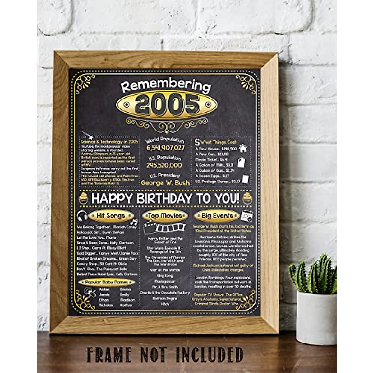 18th Birthday Party Decorations for 18th Birthday (Eighteen) - Remembering The Year 2005 - Party Supplies - Gifts for Men and Women Turning 18 - Back In 2005 Birthday Card 11x14 Unframed Print