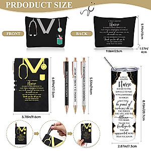 Domensi 6 Pcs Nurse Week Appreciation Gifts for Women Medical Nursing Assistant 20 oz Marble Sign Tumbler Makeup Bag Notepad with Ballpoint Pen for Graduation Nursing Student(Black)