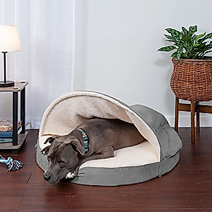 Furhaven 35" Round Cooling Gel Dog Bed for Large/Medium Dogs w/ Removable Washable Cover, For Dogs Up to 50 lbs - Sherpa & Suede Snuggery - Gray, 35-inch