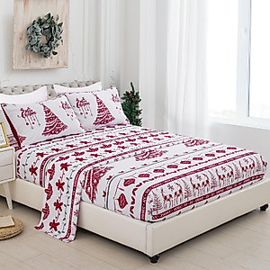 Xruibed 4 Pieces Sheet Set King Christmas Trees Gingerbread Man Sheet Set Xmas Deers Flat Sheet with Fitted Sheet 2 Pillow Cases Deep Pockets Christmas Bedding Sheet Set for Kid Teen Adult
