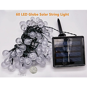 Solar String Lights Outdoor 36 Feet 60 Led Crystal Ball Lights Outdoor Waterproof Solar Powered Lights 8 Patterns Outdoor Patio Lights Garden Yard Porch Home Party Wedding Decoration (Warm White)