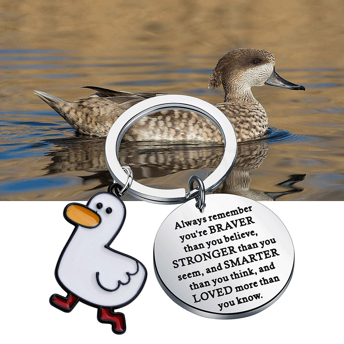 WSNANG Cute Duck Jewelry You are Braver Stronger Smarter Than You Think Keychain Duck Inspirational Gifts for Duck Lover (Duck Always KC)