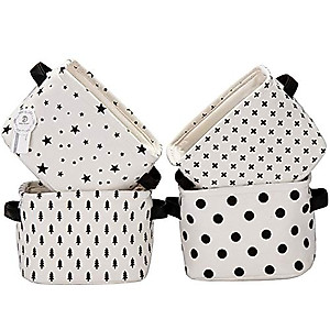 Sea Team Collapsible Small Canvas Fabric Storage Basket with Handles, Square Mini Storage Box, Cube, Foldable Shelf Basket, Closet, Desk Organizer for Nursery, Home, Office (Set of 4) (Small, Black)