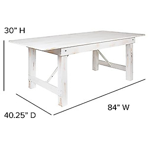 Flash Furniture HERCULES Series 7' x 40" Rectangular Antique Rustic White Solid Pine Folding Farm Table