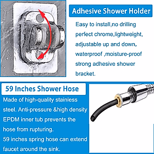 Kitchen Sink Sprayer Attachment for Faucet, ON/OFF Faucet Sprayer Head with Stainless Steel Hose，3 Way Brass Diverter with Aerator, for Kitchen Cleaning, Pet Shower,Hair Washing (5 Adapters）