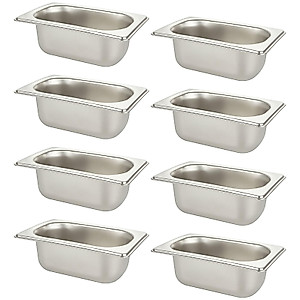 Oungy 8 Pack Hotel Pans 1/9 Size 2 1/2 Inch Deep Anti Clogging Stainless Steel Chafing Steam Table Pans Commercial Catering Storage Metal Food Pan for Hotel Restaurant Buffet
