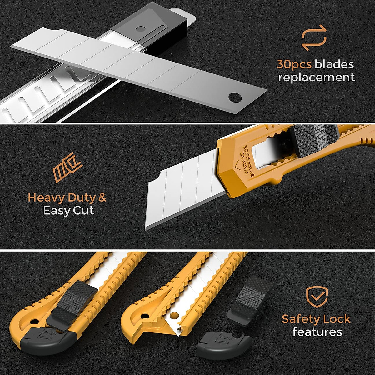 Nicpro 15 Pack Utility Knives Plastic Box Cutters Bulk Retractable Razor Knife with 30 PCS Extra Snap Off Blades 18mm for Heavy Duty Office, Home, Arts Crafts, Hobby