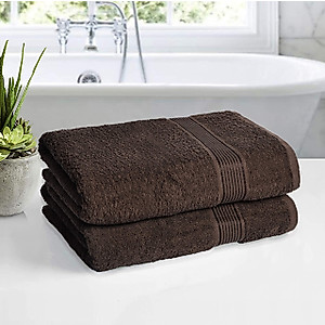Belizzi Home Cotton 2 Pack Oversized Bath Towel Set 28x55 inches, Large Bath Towels, Ultra Absorbant Compact Quickdry & Lightweight Towel, Ideal for Gym Travel Camp Pool - Brown