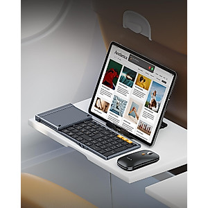 ProtoArc Foldable Keyboard and Mouse, XKM01 True Full-Size Folding Keyboard Mouse Combo for Business and Travel, 2.4G+Dual Bluetooth Portable Mouse Keyboard for Laptop iPads Tablets - Black Gray