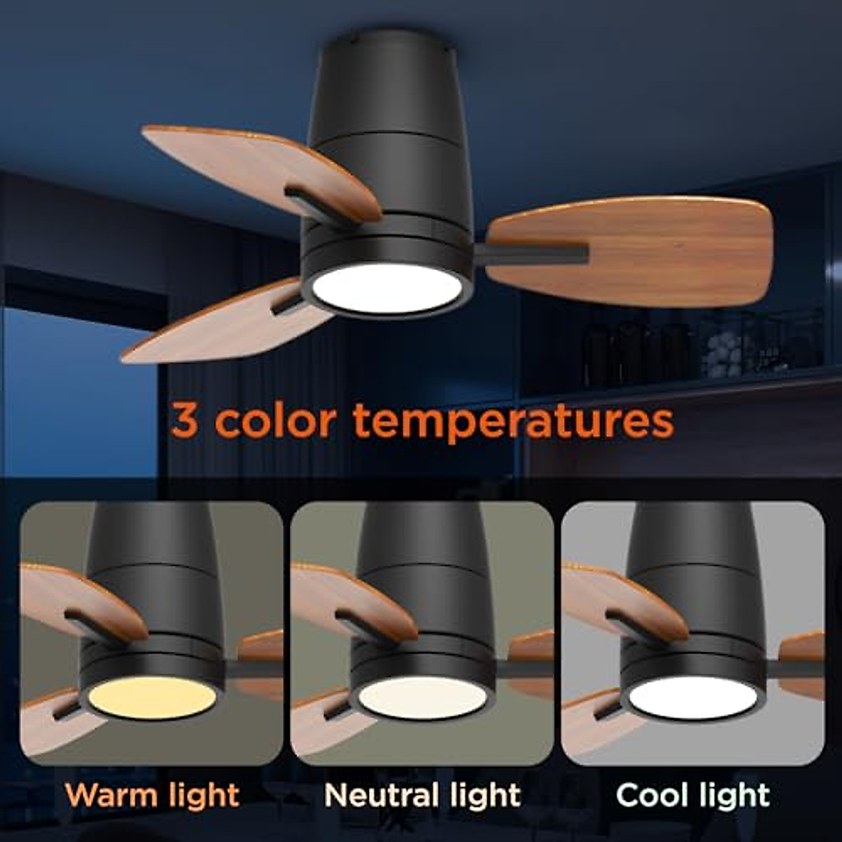 TALOYA Small Ceiling Fan with Lights and Remote Control 30 inch Multifunctional Quiet Fan with Three Color Temperature Light and Reversible Blades