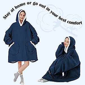 American Trends Wearable Blanket Oversized Blanket Hoodie Comfy Hooded Blanket Snuggies for Women Men Sweatshirt with Big Pockets Grey One Size