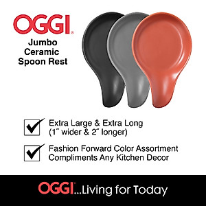OGGI Jumbo Ceramic Spoon Rest- Spoon Rest for Stove Top, Spoon Holder for Countertop, Kitchen Decor for Counter, Coffee Bar Accessories, Brick Red