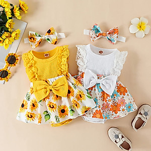 Axupico Baby Girl Dress Newborn Romper Floral Ruffle Princess Tutu Dress Summer(G Orange, 0-3 Months)