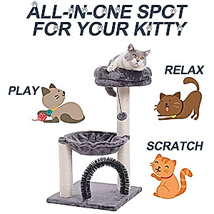 HOOPET cat Tree,27.8 INCHES cat Tower for Indoor Cats, Multi-Level Cat Tree with Scratching Posts Plush Basket & Perch for Play Rest, Cat Activity Tree with Dangling Ball for Kittens/Small Cats