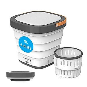 6.6LBS Mini portable washing machine, Foldable washing machine with spin dryer, Portable washer and dryer combo machine, Perfect for Small Clothes, apartments, Camping, Travelling (9L 60W high speed)