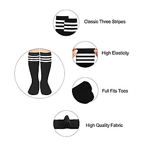 Gotneto Soccer Socks for Kids, Toddler, Cotton Knee High Three Stripes Tube Socks for Boys, Girls, Sports, Pink White & Black White One Size