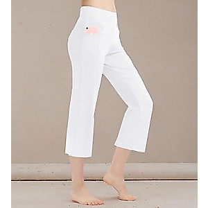 Zeronic Women's Yoga Capri Pants with Pockets Flare Workout Lounge Bootleg Leggings Bootcut Crop Exercise Pants(White,XX-Large)