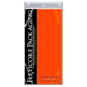 Flexicore Packaging |Orange Gift Wrap Tissue Paper | Size: 15 Inch X 20 Inch | Count: 10 Sheets | DIY Craft, Art, Wrapping, Crepe, Decorations, Pom Pom, Packing & Party